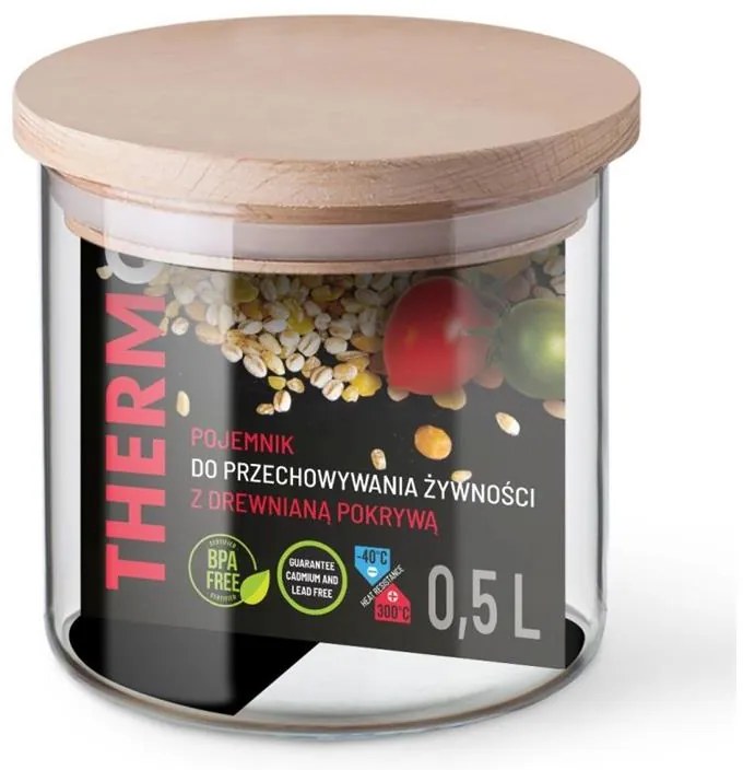 THERMO NÁDOBA NA POTRAVINY S DŘEVĚNÝM VÍKEM 0,5L