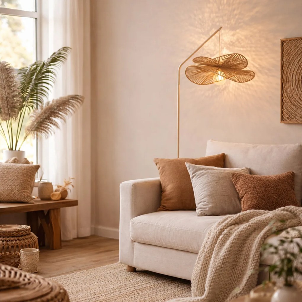 Japandi stojací lampa béžová s béžovým stínidlem - Nest