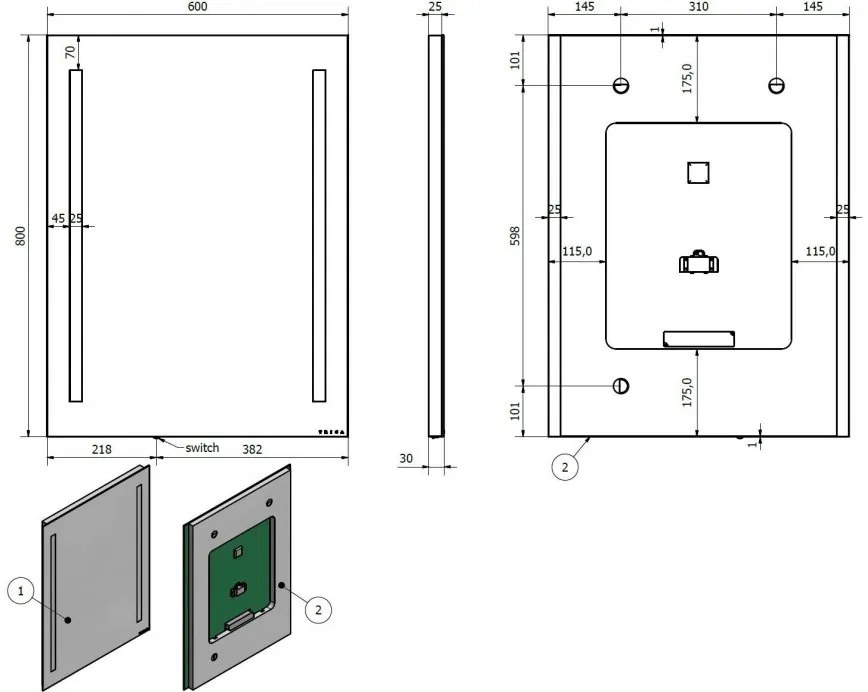 HOPA Zrcadlo s LED osvětlením LABE Rozměr A - 120 cm, Rozměr B - 3 cm, Rozměr C - 60 cm ZRLABE6012