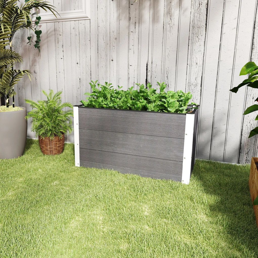 Vyvýšený záhon Outsunny Truhlík na květináče odolný proti povětrnostním vlivům, z WPC + hliníku, bez podstavce, šedý, 100x50x50cm
