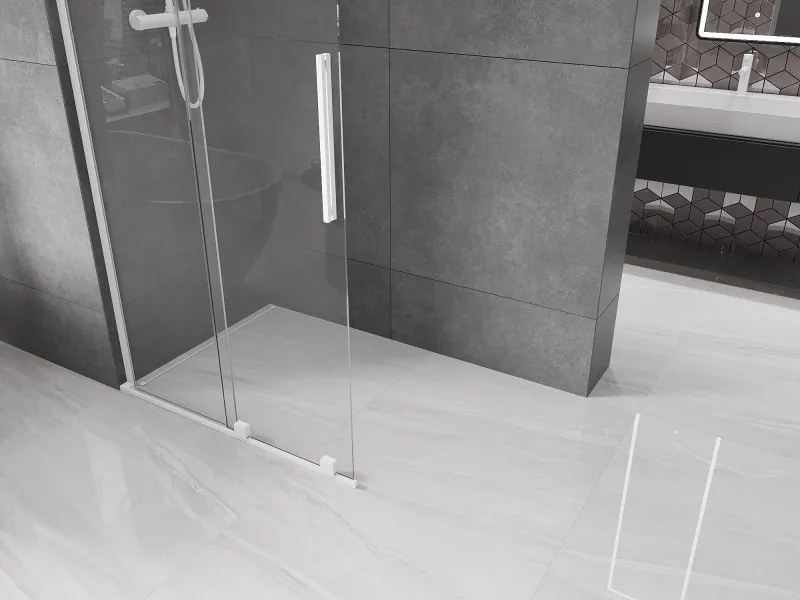 Mexen Velar L, posuvná sprchová zástěna Walk-in 100 x 200 cm, 8mm čiré sklo, bílá matná, 871-100-003-03-20