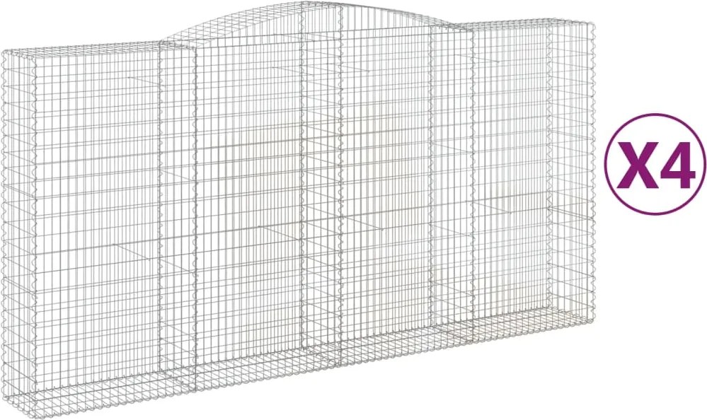 Klenuté gabionové koše 4 ks 400x50x200/220cm pozinkované železo 3147063