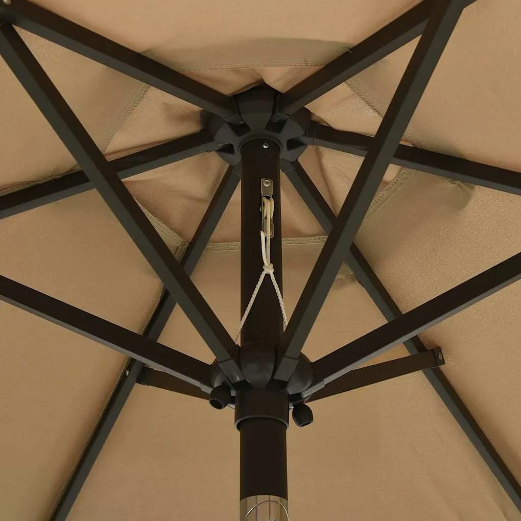 Zahradní slunečník s LED osvětlením taupe 200 x 211 cm hliník 313560