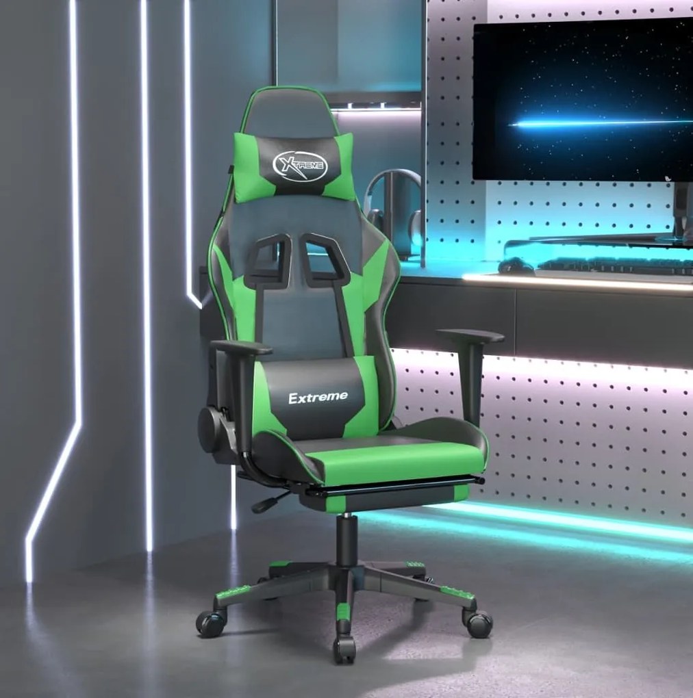 vidaXL Herní židle s podnožkou umělá kůže [3143704] Barva: Černo-zelená