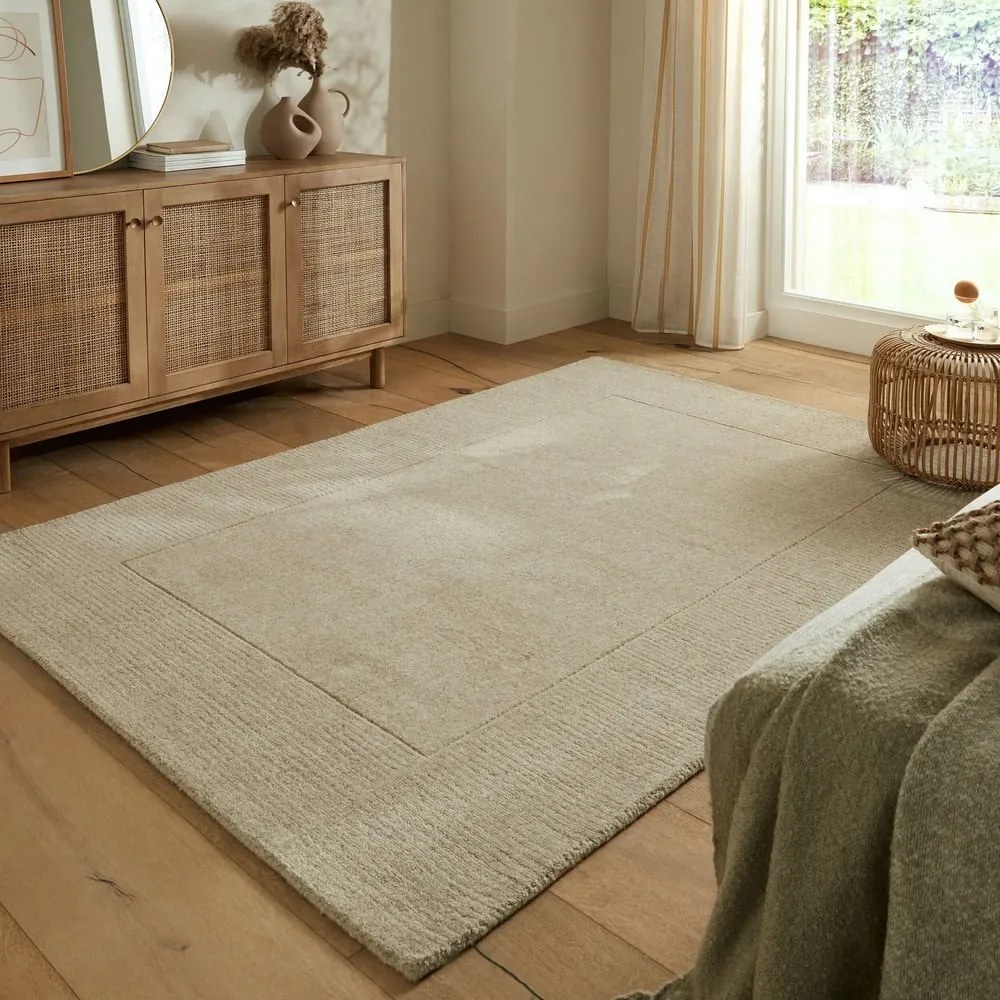 Béžový ručně tkaný vlněný koberec 300x400 cm Textured Wool Border – Flair Rugs