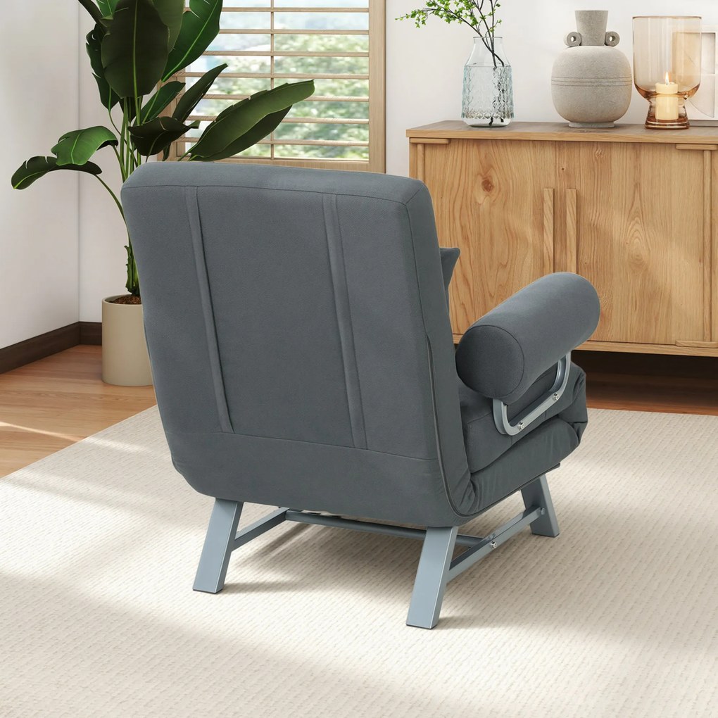 HOMCOM Rozkládací křeslo, čalouněné křeslo, přeměnitelné na postel pro hosty, ergonomické, tmavě šedé