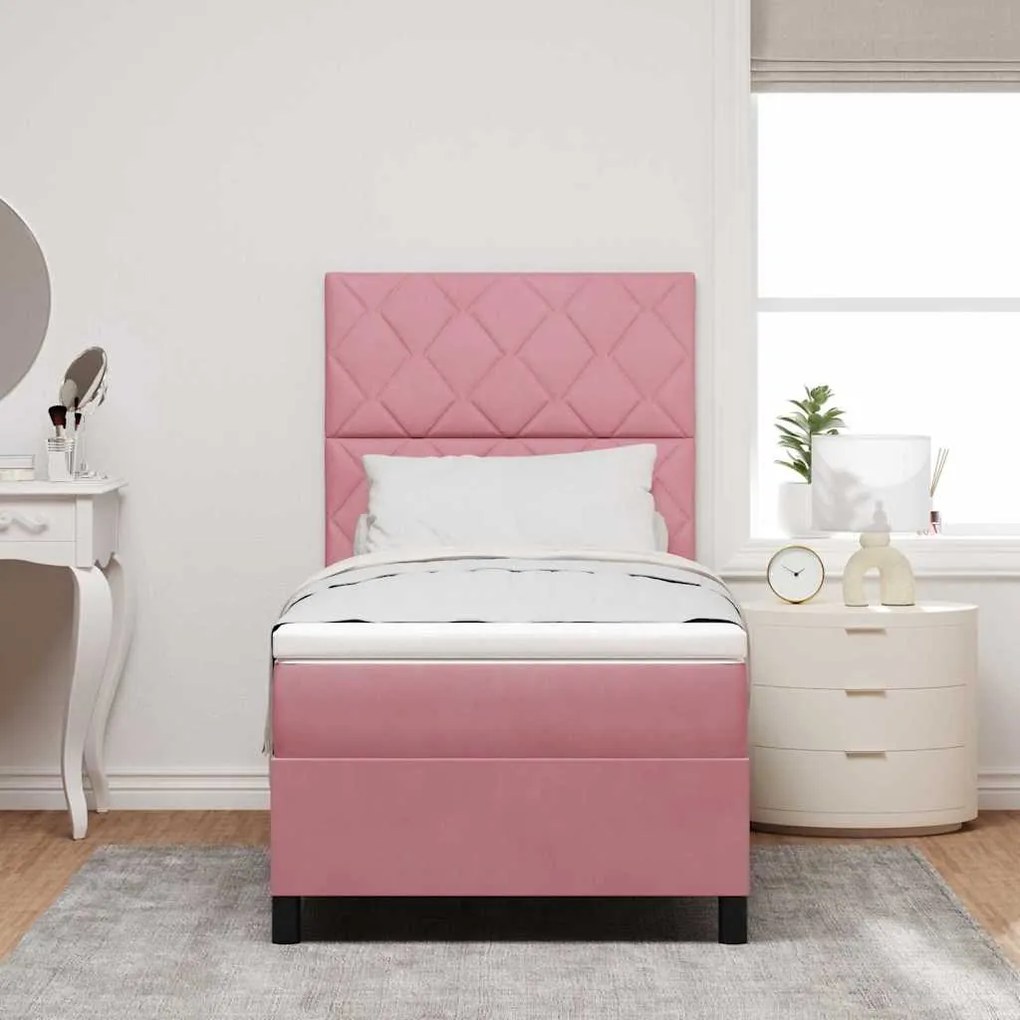Postel s boxspringem s čelo Růžová 90 x 190 cm samet 3339871