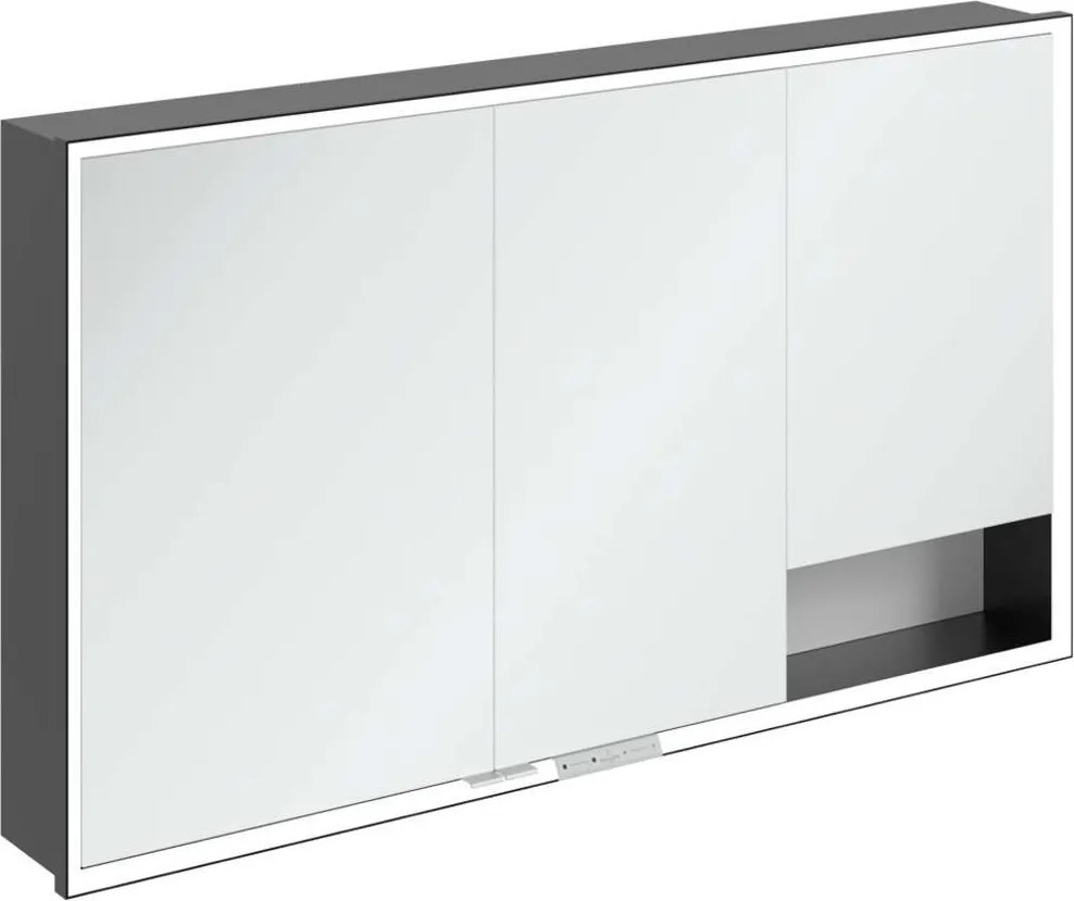 Villeroy & Boch My View+ - Zrcadlová skříňka s LED osvětlením 130x75x17 cm, 3 dvířka, Pure White/matná černá B48213VF