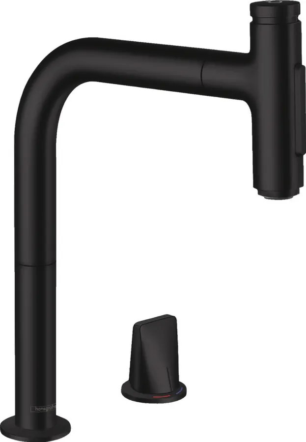 Hansgrohe M71, dřezová baterie M7120-H200 v vytahovací sprškou, 2-otvorová instalace, sBox, černá matná, 73818670