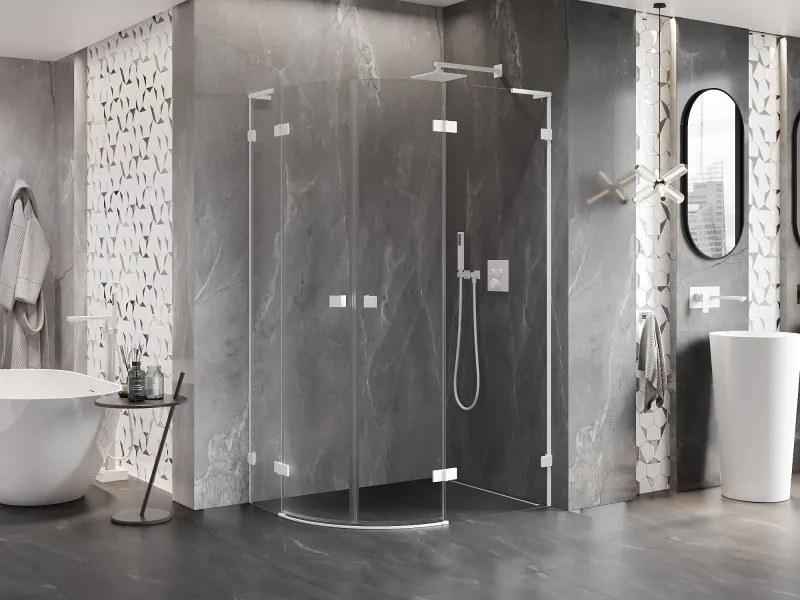 Mexen Lunar, L pravý půlkruhový sprchový kout 100 x 80 cm, 8mm čiré sklo, bílý profil, 833L-100P-080L-20-00