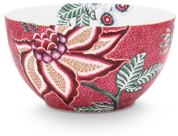 Pip Studio Flower Festival miska Ø15cm, tmavě růžová (střední miska z tenkostěnného porcelánu dekor Flower Festival Dark Pink)