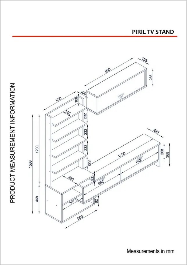 TV stěna v ořechovém dekoru Piril