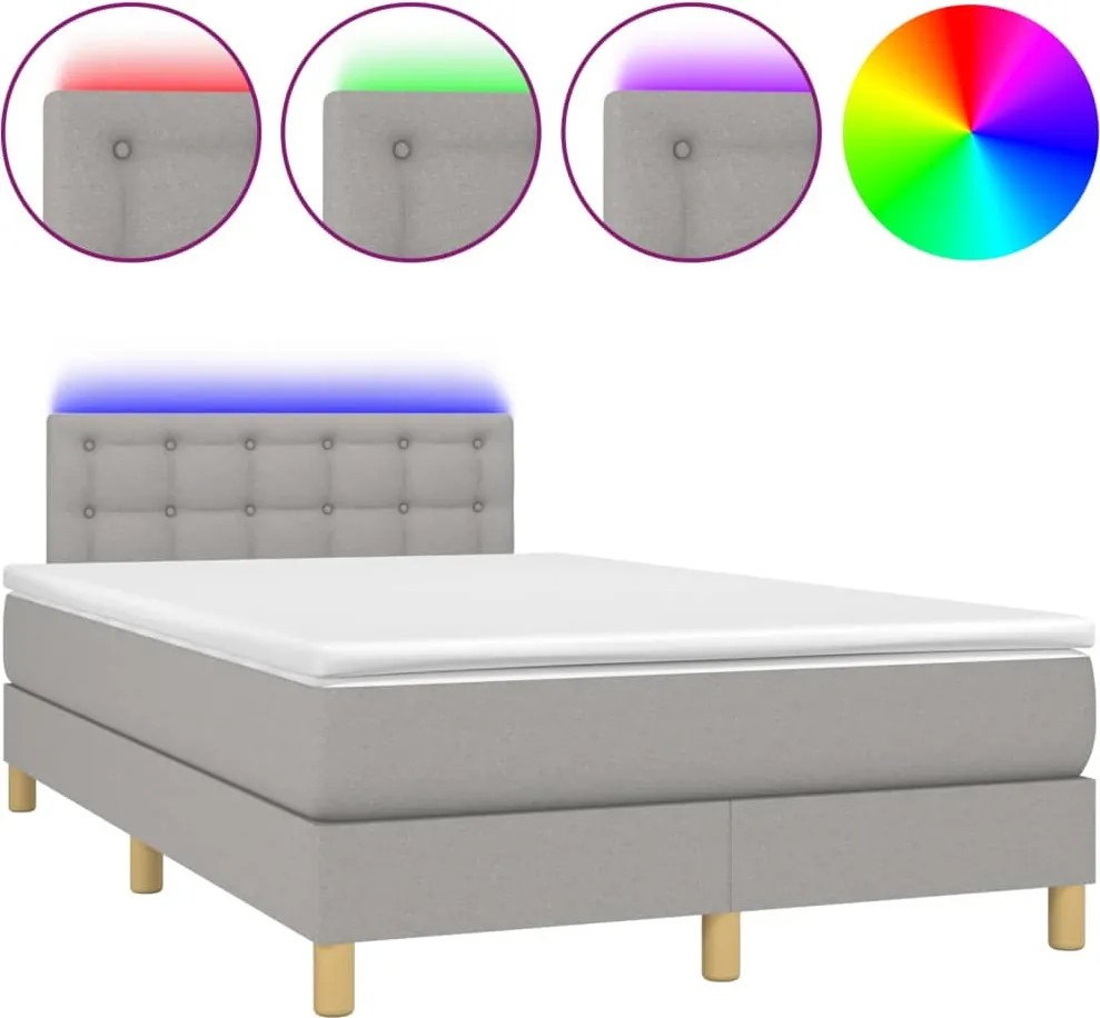 Box spring postel s matrací a LED světle šedá 120x190 cm textil 3270116