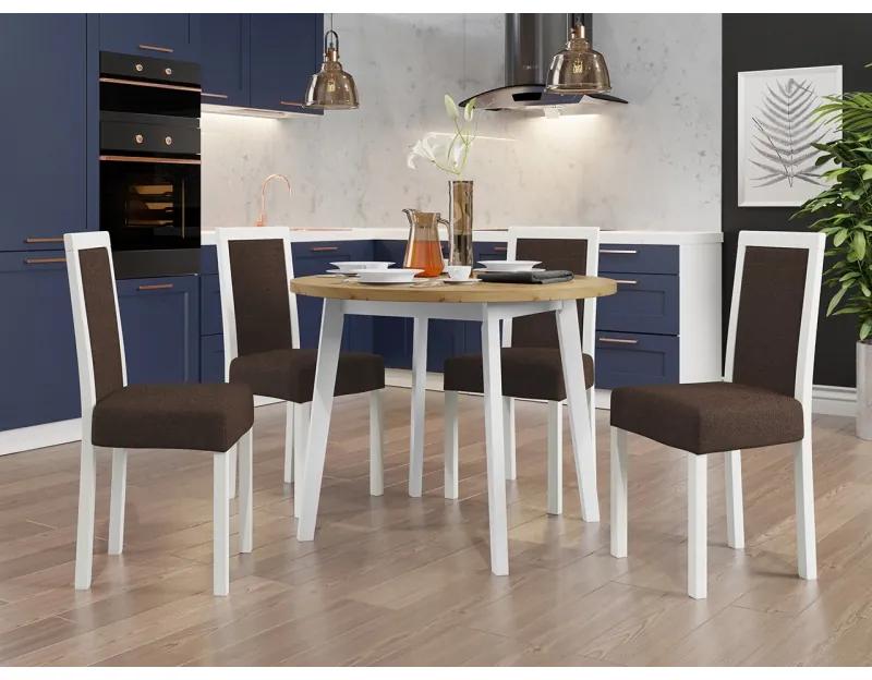 Jídelní stůl se 4 židlemi AL081, Barva dřeva: bílá-L, Potah: 25x - Paros 2, Barvy nožiček: Sonoma