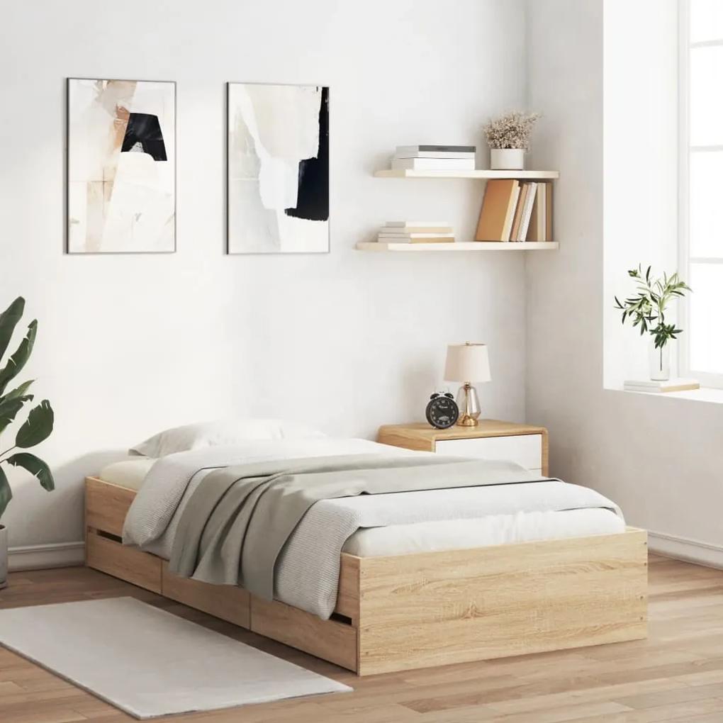 vidaXL Rám postele se zásuvkami 100 x 200 cm kompozitní dřevo [3207290] Barva: dub sonoma