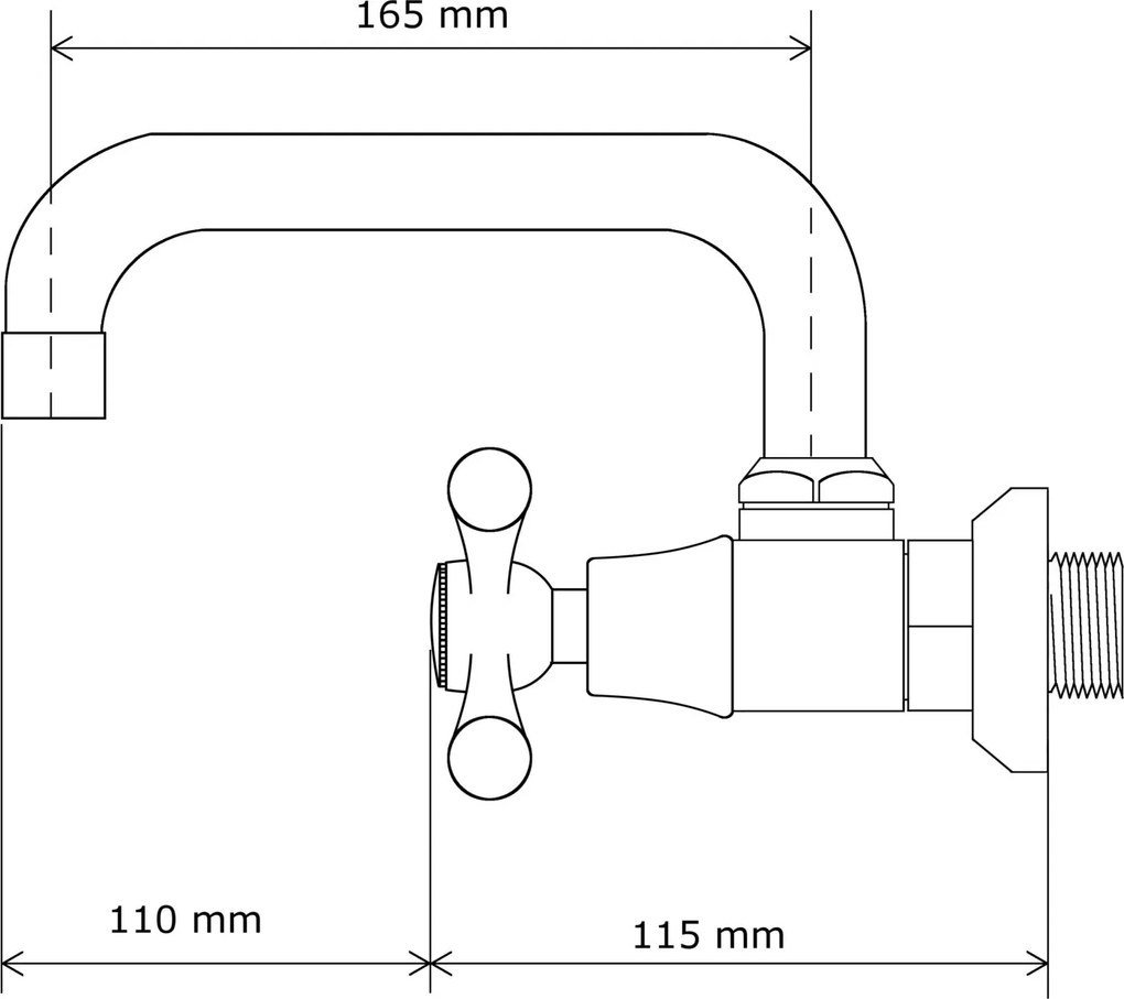 Gamma Retro C, nástěnná dřezová baterie s výtokem ve tvaru C, zlatá matná, GMA-BROS-C-BGD
