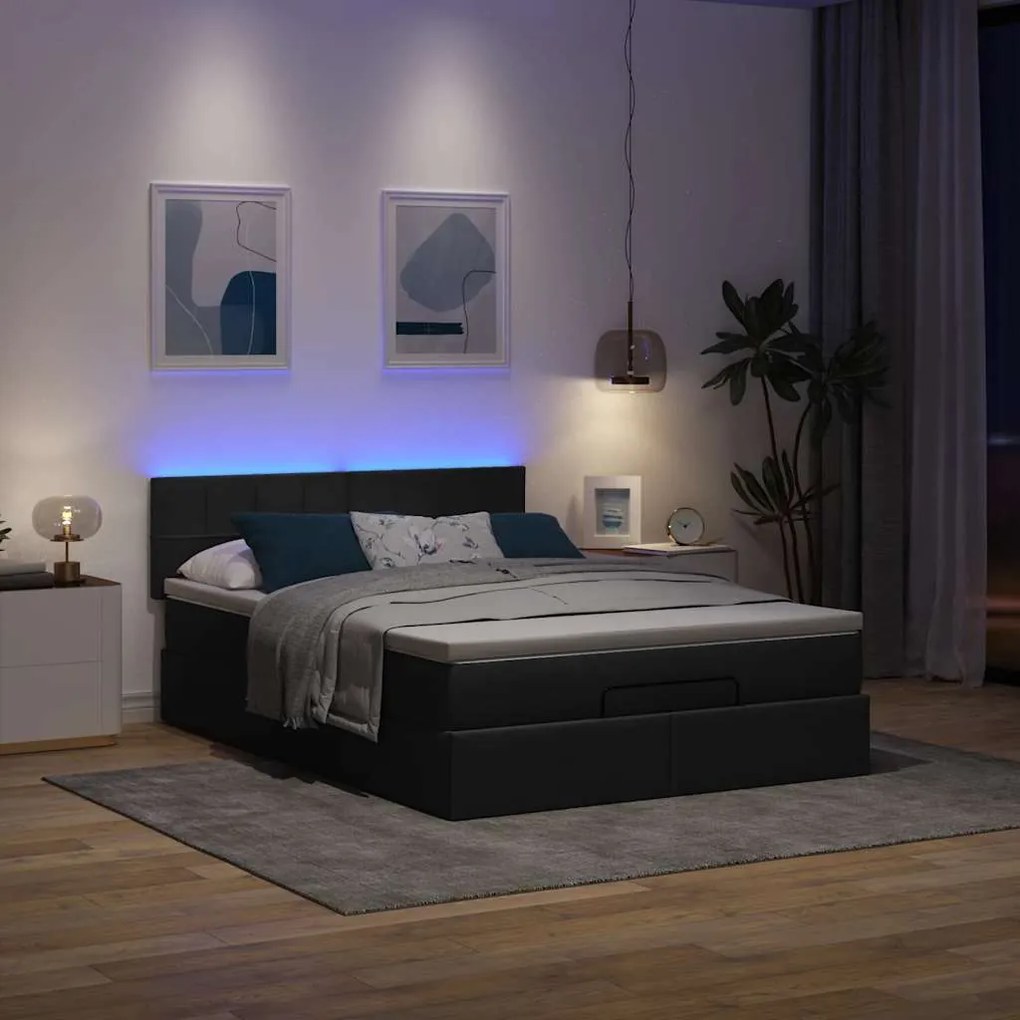 Osmanská postel s matrací &amp; LED diody černá 140x200 cm látka 3312314