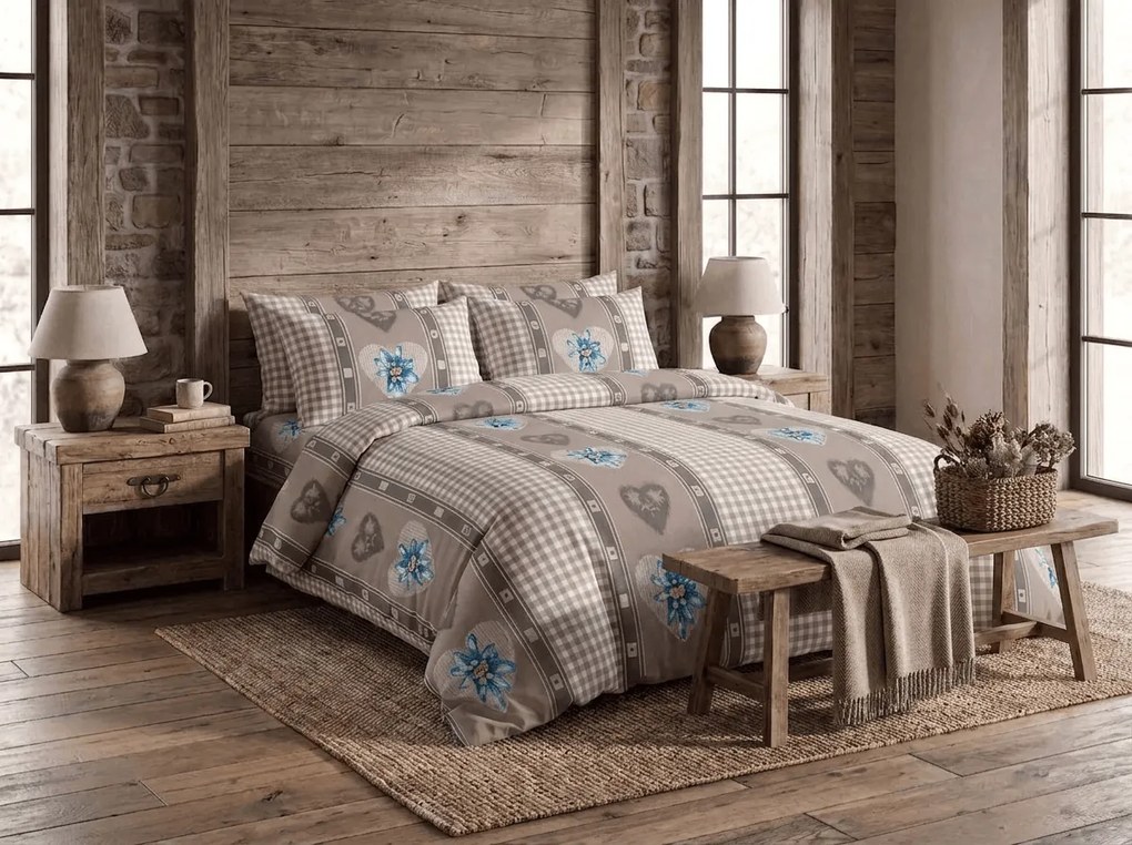 Krepové povlečení HEART RETRO POLY hnědé Rozměr povlečení: 2 ks 70 x 90 cm | 200 x 220 cm