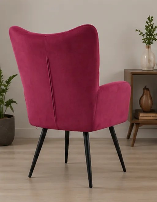 křeslo relaxační, odpočinkové, ušák, kov/samet, 98x63x69 cm, černá/vínová, Dekorino KR20260006