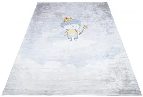 Dětský kusový koberec vhodný k praní BAMBINO 2549 Chlapeček Princ pogumovaný krémový modrý Rozměr: 160x230 cm