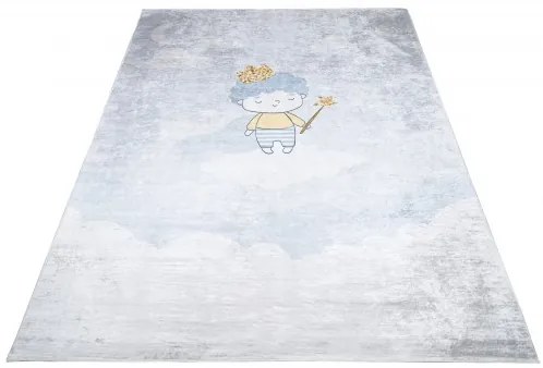 Dětský kusový koberec vhodný k praní BAMBINO 2549 Chlapeček Princ pogumovaný krémový modrý Rozměr: 80x150 cm