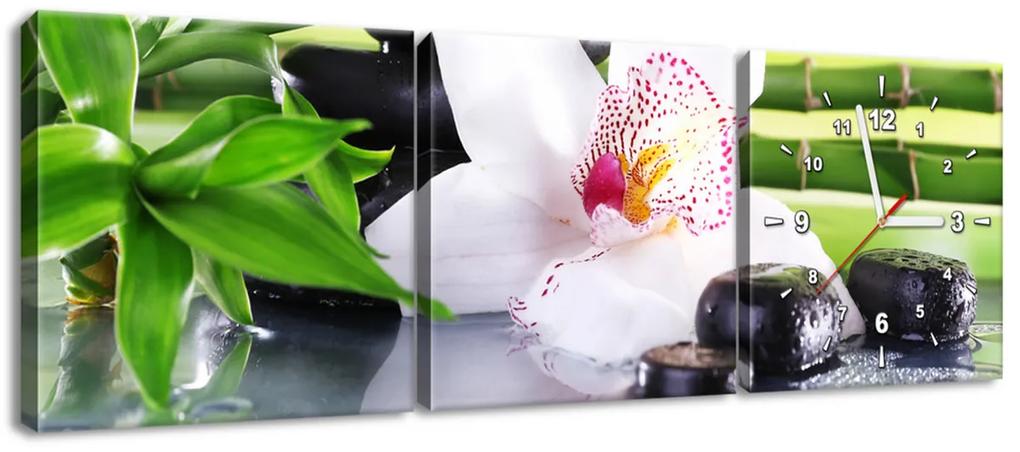 Gario Obraz s hodinami Bílá orchidej a kameny - 3 dílný Rozměry: 30 x 90 cm