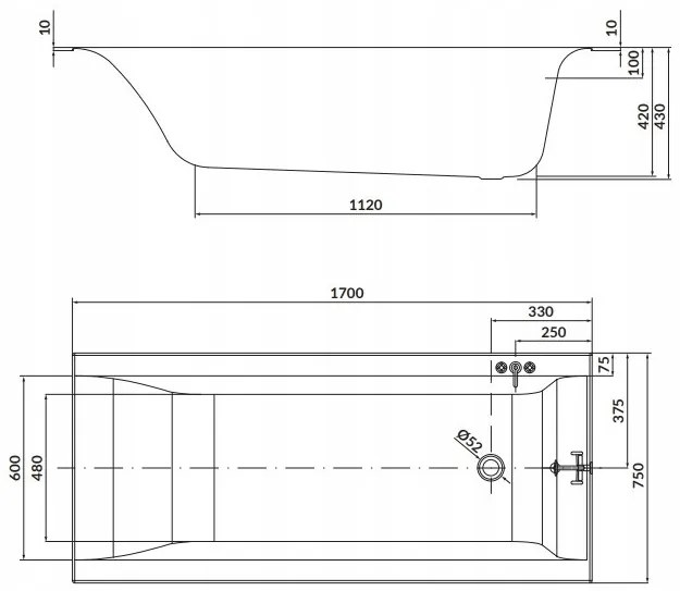 Cersanit Larga akrylátová vana 170x75cm + nožičky, bílá, S301-303