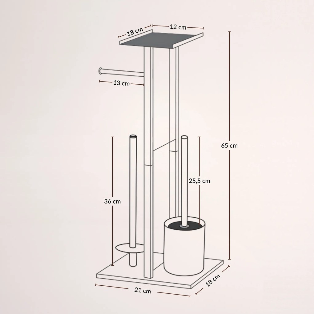 Stojan na toaletní papír a WC štětku s poličkou na telefon HYLLA, 65 cm