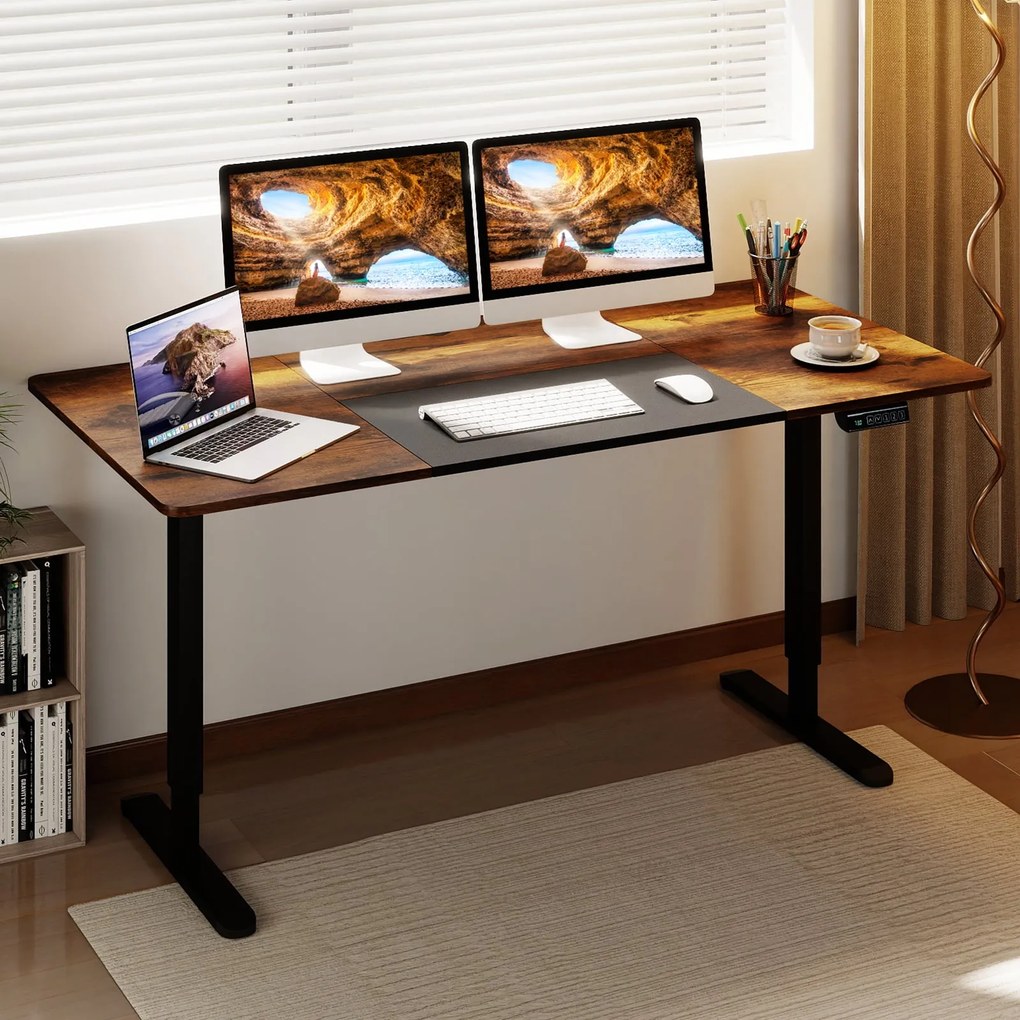 Costway Elektrický stojánek výškově nastavitelný stůl ergonomický – hnědý