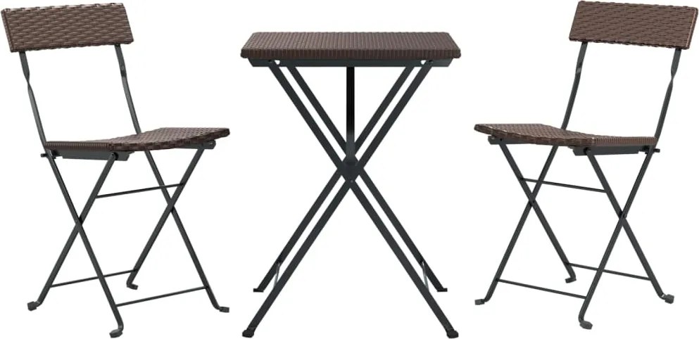 3dílný skládací bistro set hnědý polyratan 319990