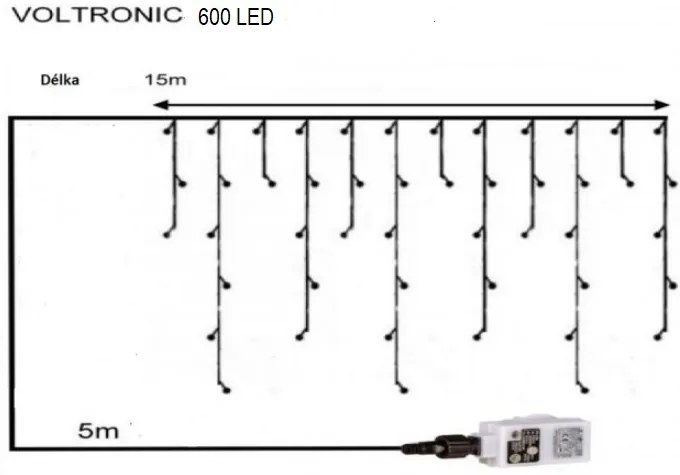 VOLTRONIC světelný déšť - 600 LED, teplá/studená bílá