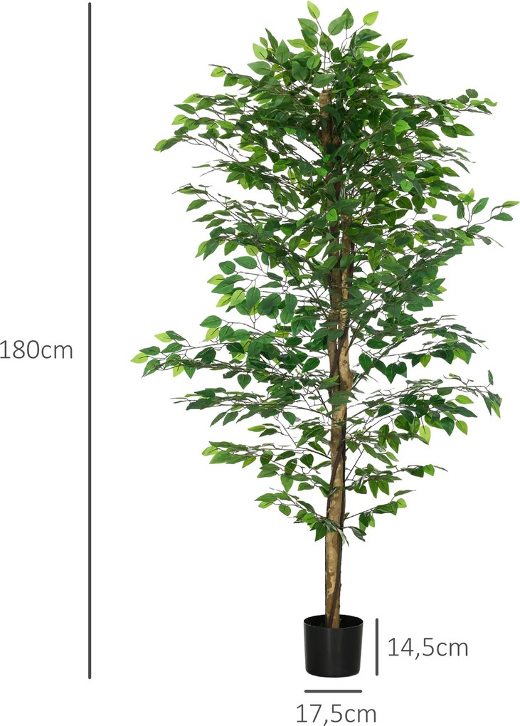 HOMCOM Umělá rostlina, 180 cm umělá rostlina s květináčem, umělý mech, umělý fíkus, pokojová rostlina do obývacího pokoje, zelená