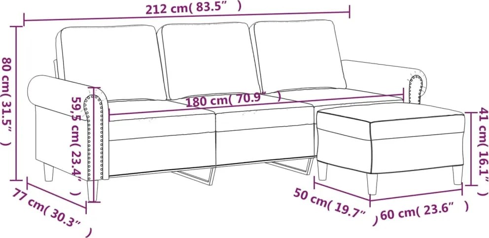 3místná pohovka s podnožkou tmavě zelená 180 cm samet 3201217