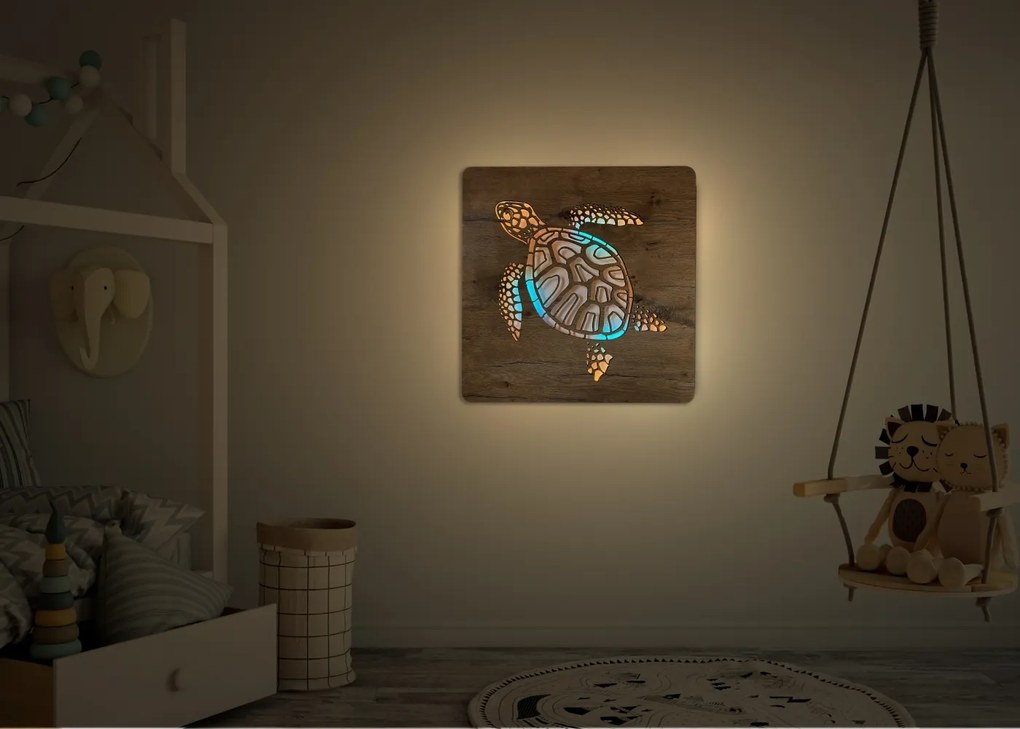 Li-Go "Želva" světelný obraz RGBW s baterií 62x62cm provedení povrchu: dub světlý