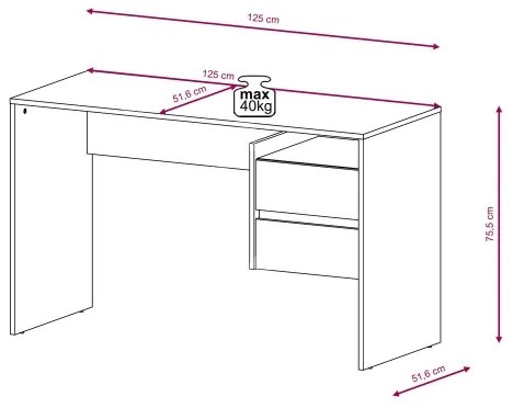 Psací stůl se zásuvkami MARLO šedá beton/bílá