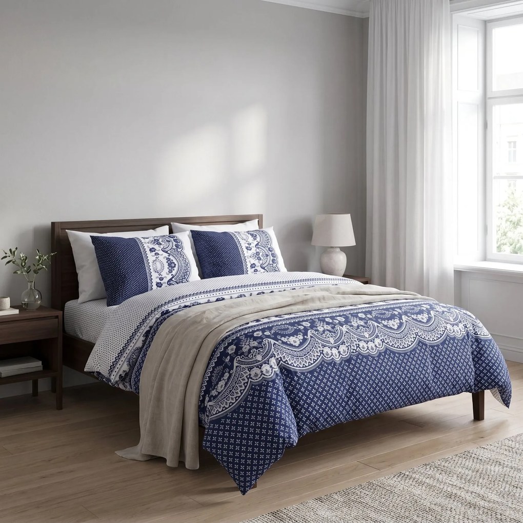 Bavlněné povlečení DELUX CANZONE modré - 1x 240/200, 2x 70/90cm