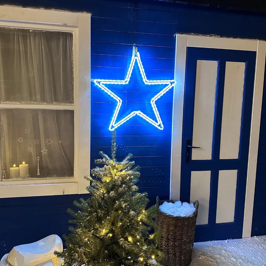 Easy Fix 2D LED světelná hvězda VI., Ø 70 cm, ledově bílá, závěsná, 180 diod, IP67, hliník