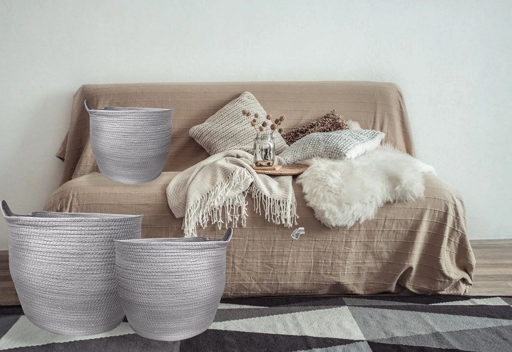 Tutumi, sada přírodních košíků 3ks BOHO YT21B-35, šedá, HOM-02808