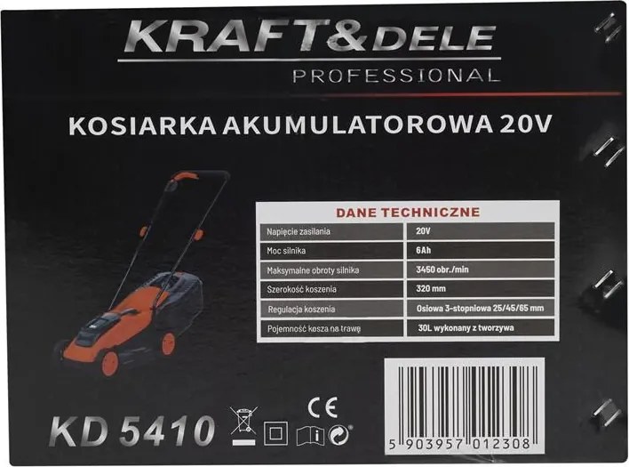 Kraft&Dele Akumulátorová sekačka 20V, 6Ah, 30L, KD5410 KD5410