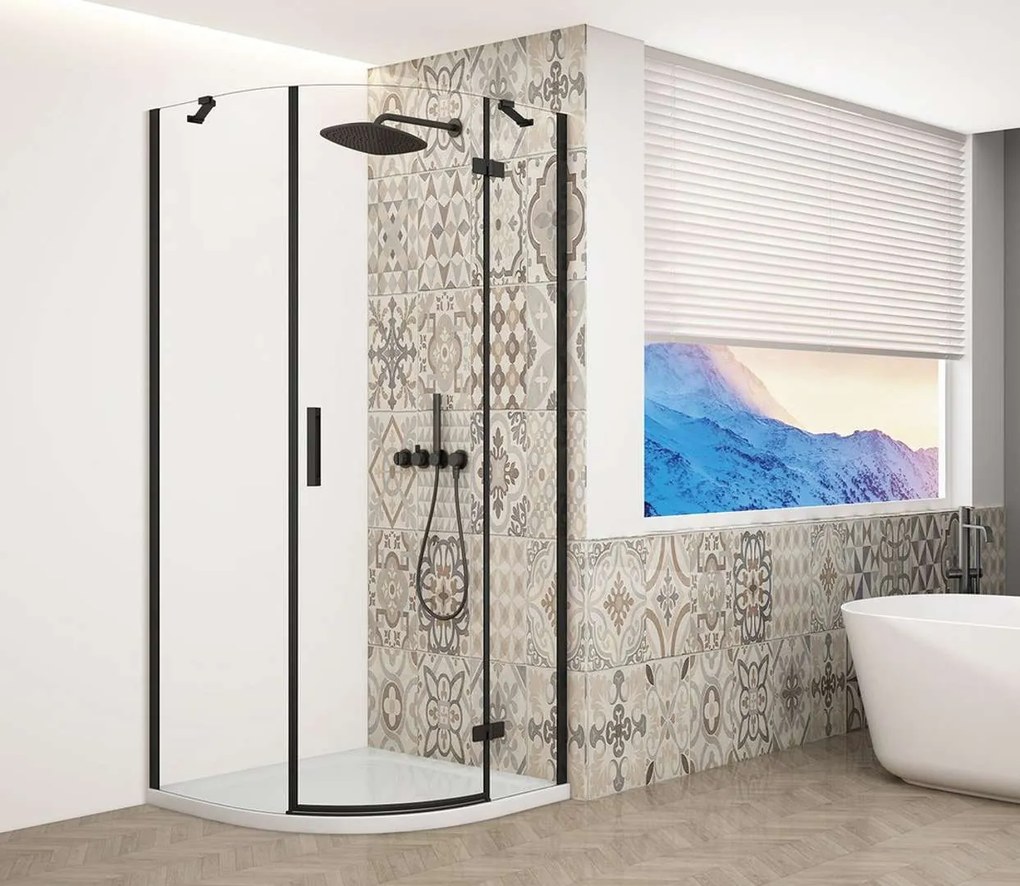 Gelco Trinity - Sprchový kout čtvrtkruhový 90x90 cm, pravé, čiré sklo/černá GT6590CR-B