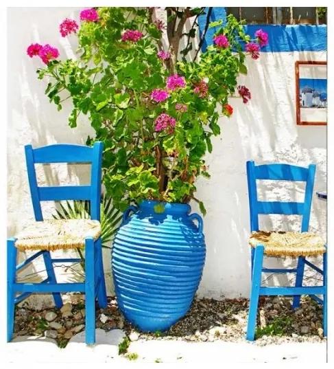 DIMEX | Vliesová fototapeta na zeď Tradiční Řecko MS-3-0087 | 225 x 250 cm | modrá, bílá, zelená, růžová