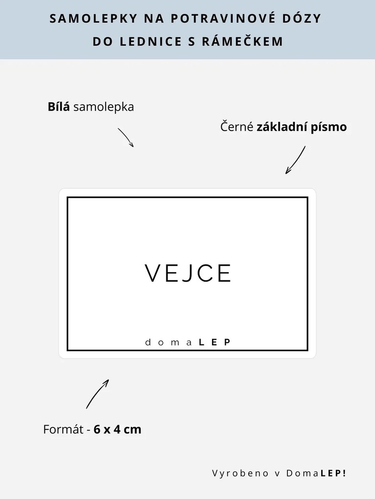 VEJCE - Samolepka s rámečkem na dózy do lednice, 6 x 4 cm
