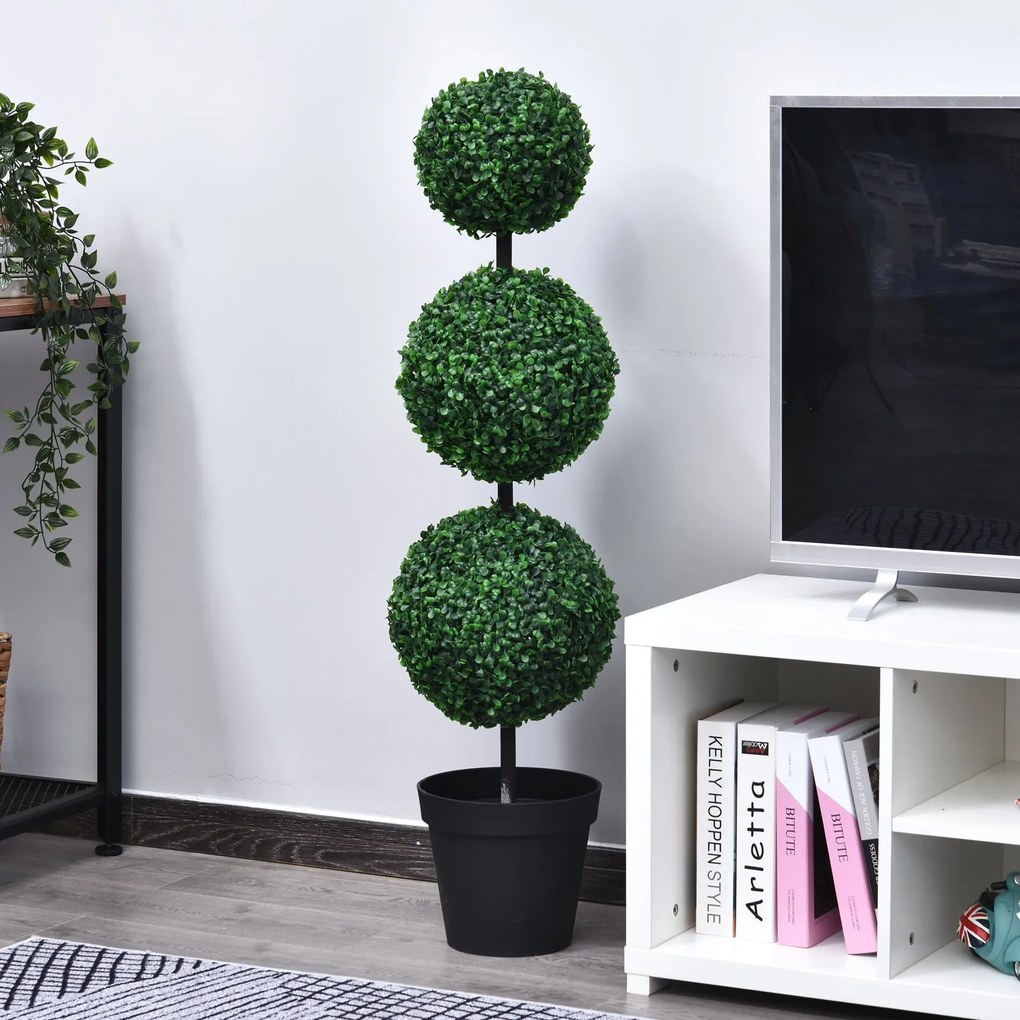 Outsunny Umělý buxus s 3 koulemi Ø 30 x 112H cm Zelený