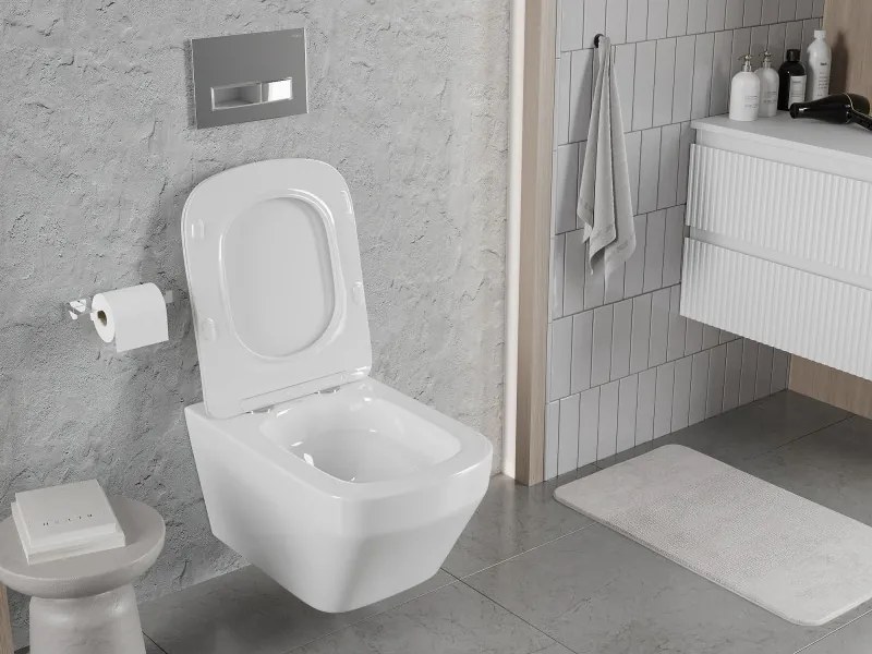Mexen Riva, závěsná WC mísa 555x370x335 mm, Rimless Tornádo, bílá lesklá, 3363XX00T