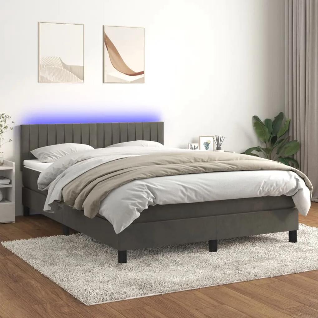 Box spring postel s matrací a LED tmavě šedá 140x190 cm samet,  3134520