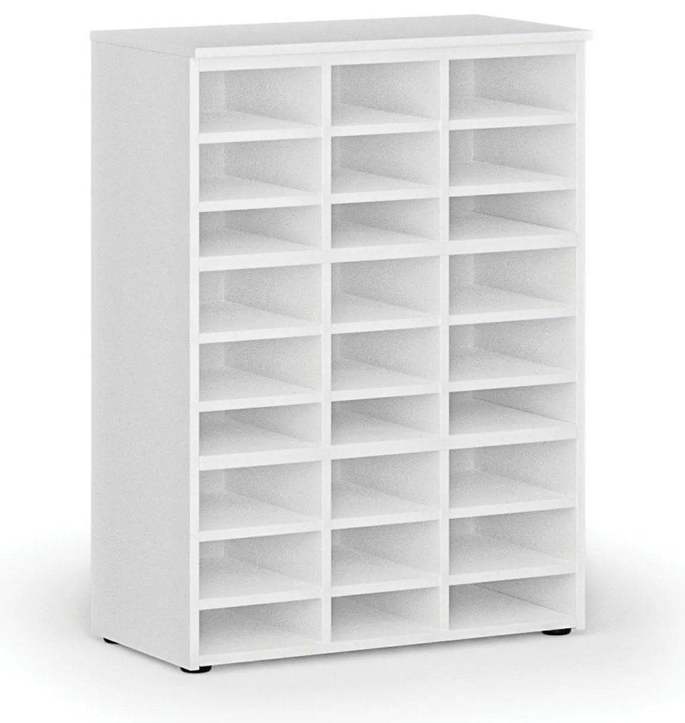 Třídicí regál PRIMO WHITE, 800 x 420 x 1087 mm, 27 přihrádek, bílý