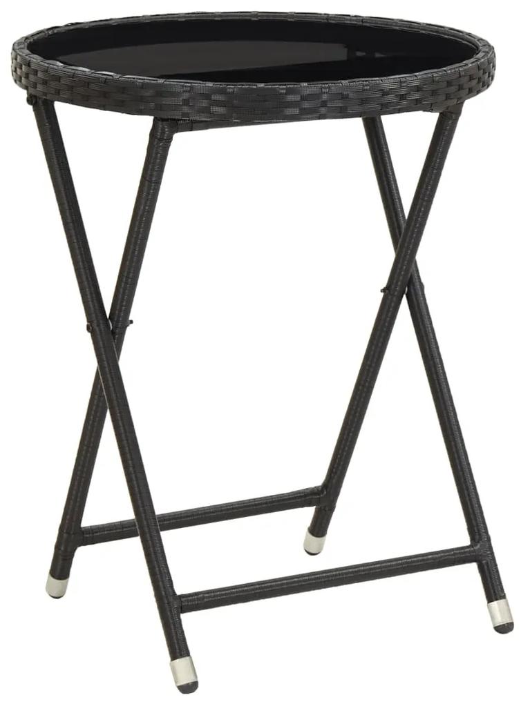 vidaXL Čajový stolek černý 60 cm polyratan a tvrzené sklo