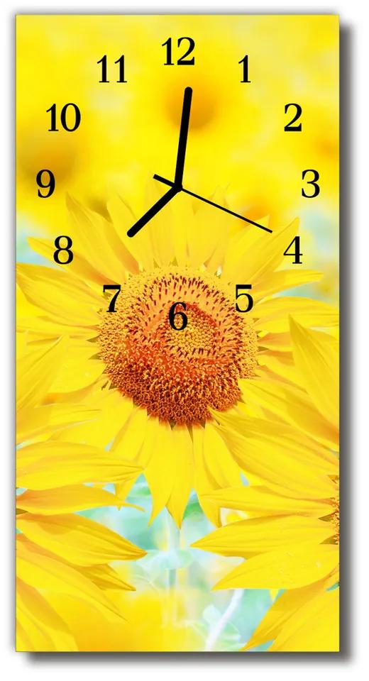 Skleněné hodiny vertikální Květiny Slunečnice žlutá