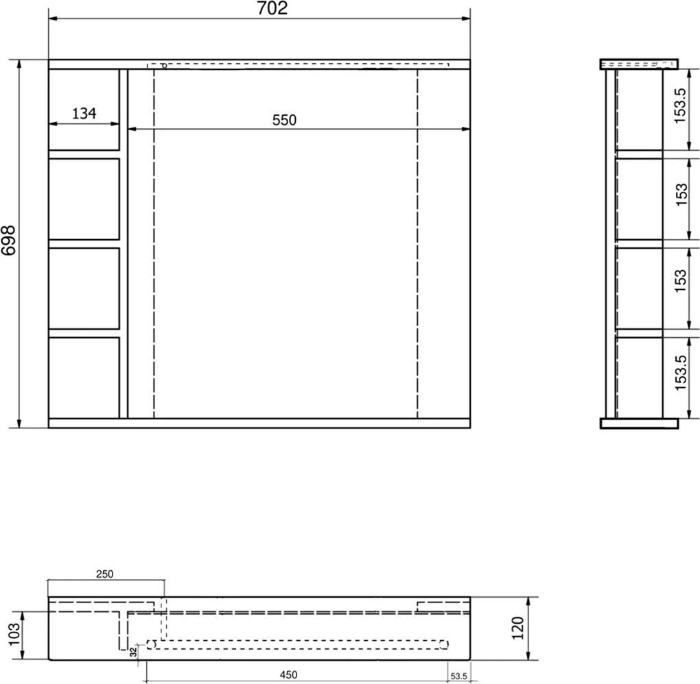 Aqualine Aqualine, KORIN STRIP zrcadlo s LED osvětlením a poličkami 70x70x12cm, KO360S