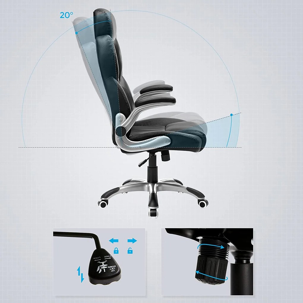 Ergonomická otočná židle, kancelářská židle se skládacími rameny, černá